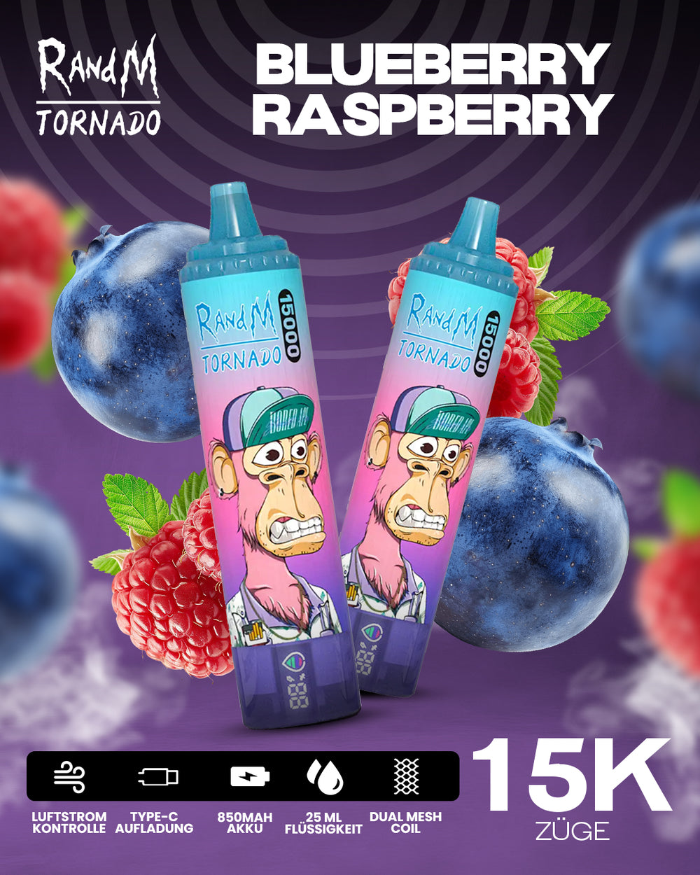 RandM Tornado 15000 Vape - Blueberry Raspberry