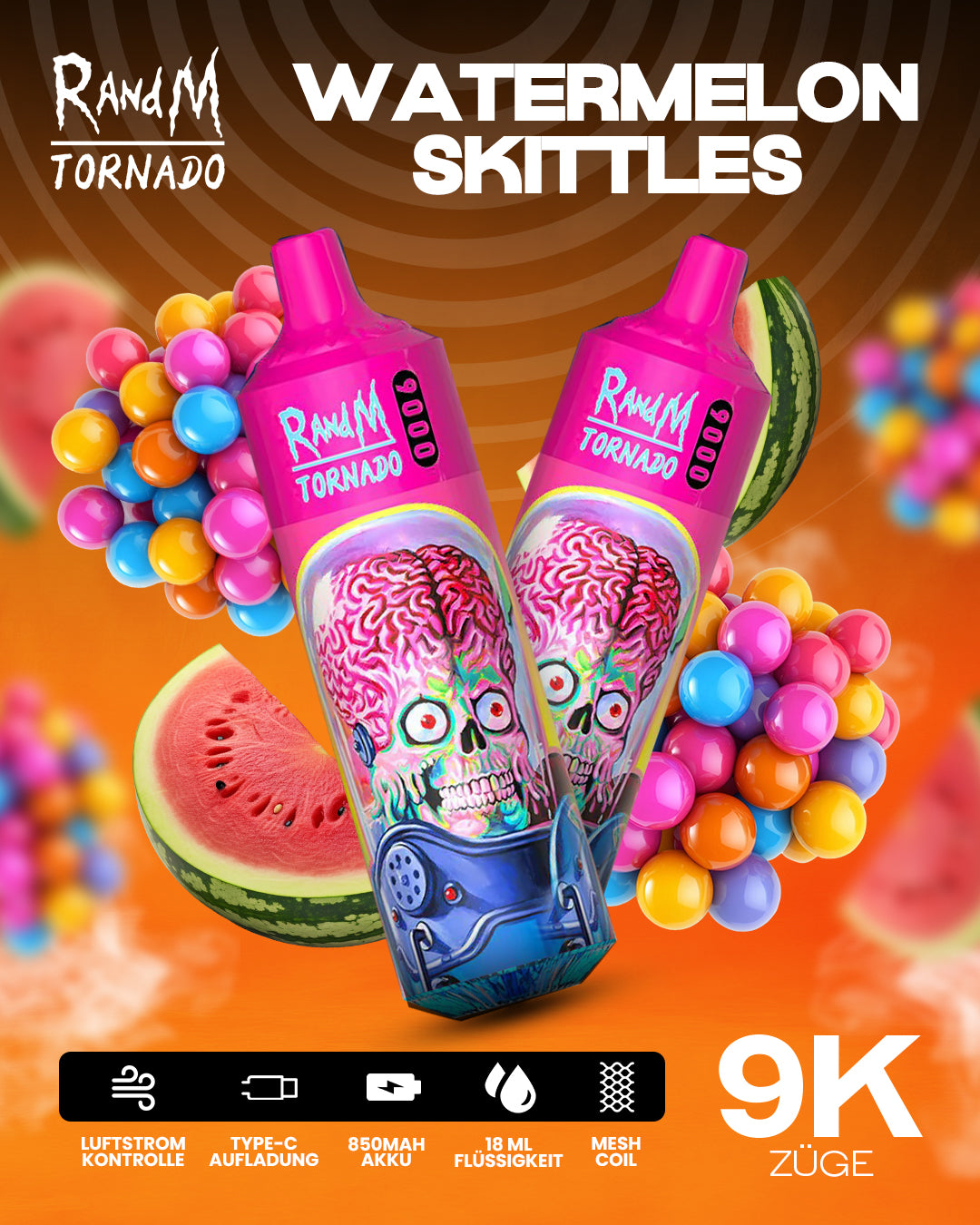 Watermelon Skittles | RandM Tornado 9000 Vape | Jetzt Vape kaufen