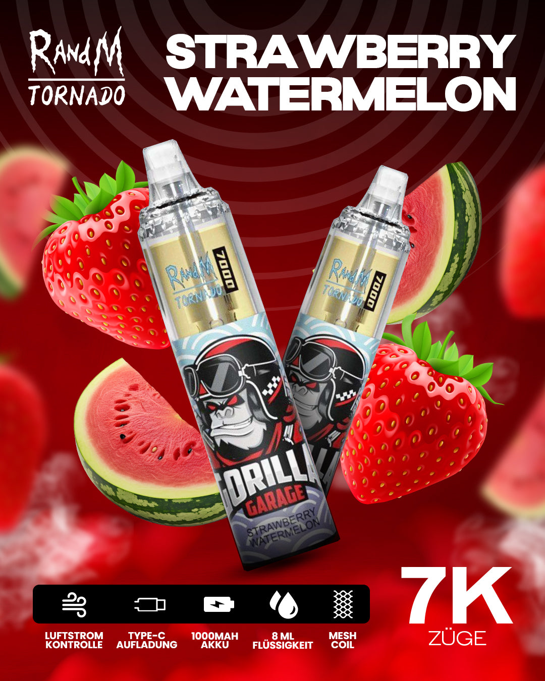 Strawberry Watermelon - RandM Tornado 7000 Vape - Jetzt Sichern!